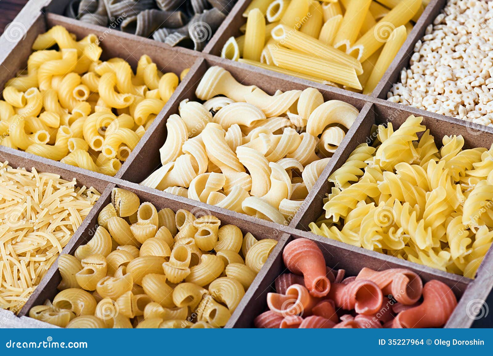 Assortment of Pasta in a Wooden Box Stock Photo - Image of ingredients ...