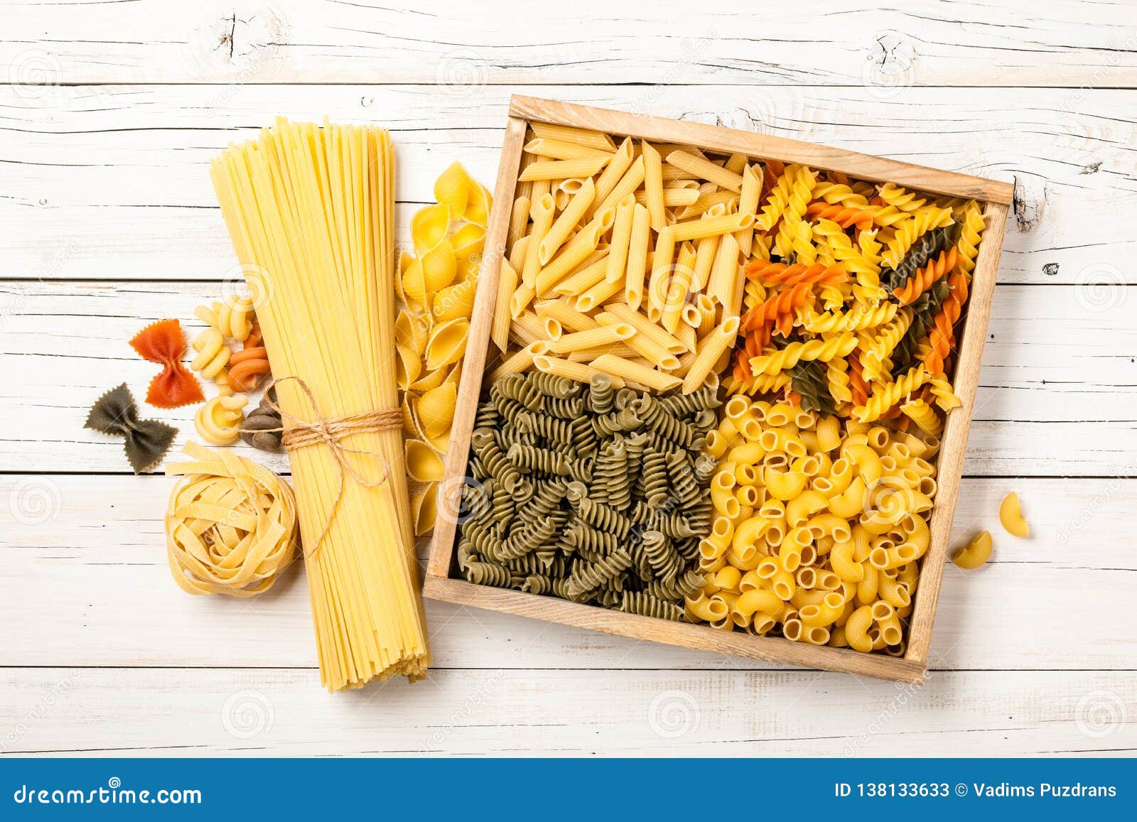 Assortment of Pasta on Wooden Table Stock Image - Image of cereal ...