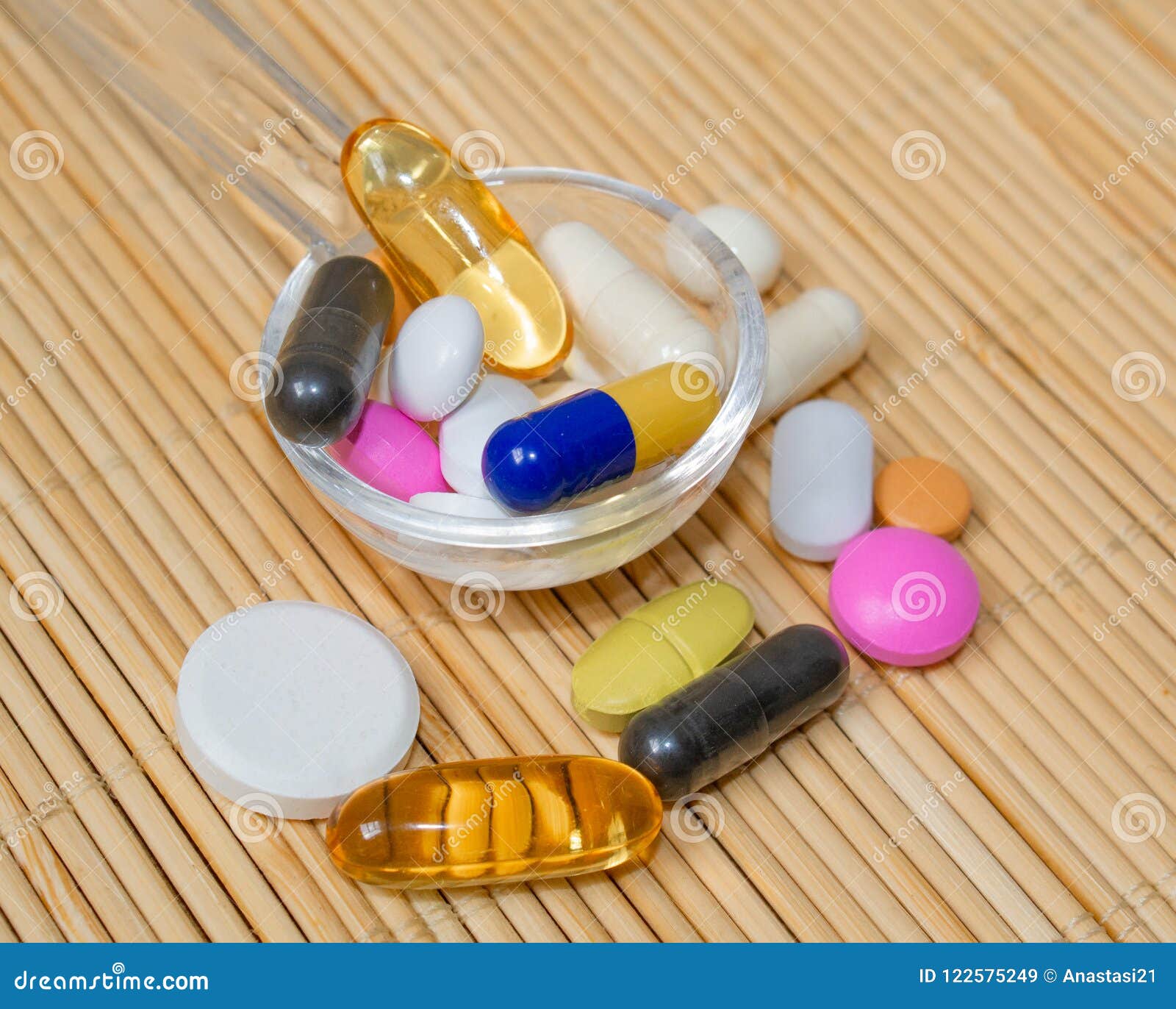 Assortment of Pharmaceutical Preparations, Tablets and Capsules on a ...