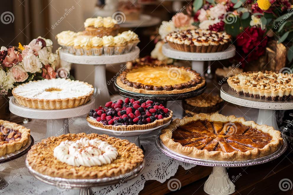 Assortment of Pies and Cakes on Display at a Dessert Table Stock ...