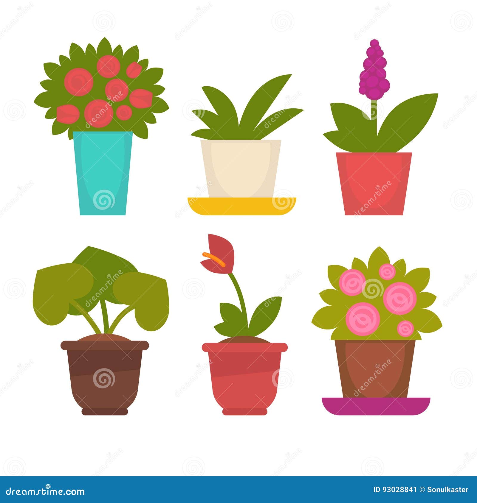 Assortment of Potted Flowers Stock Vector - Illustration of beautiful ...