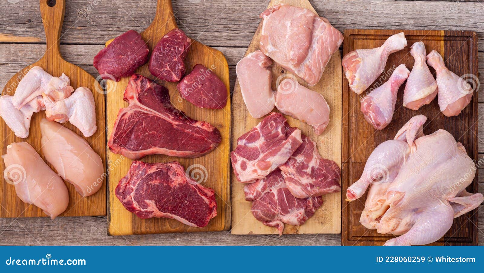 Assortment of Raw Meat . Chicken Beef and Pork Stock Image - Image of ...