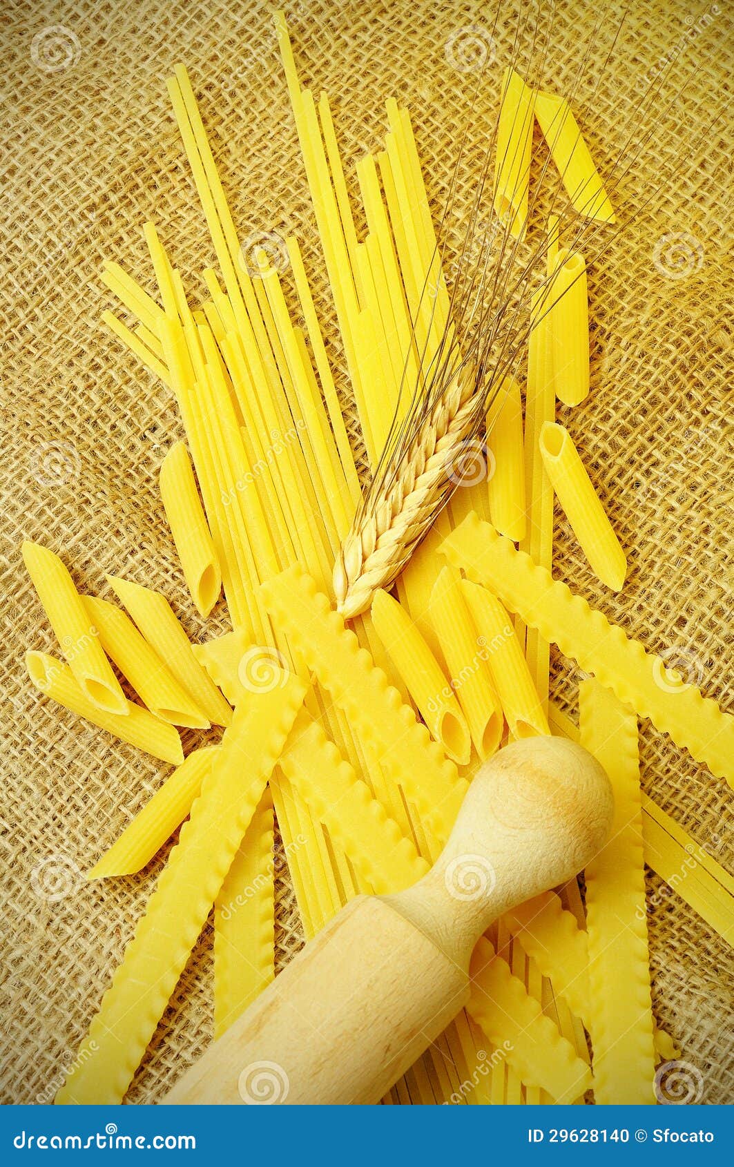 Assortment of Raw Pasta on a Jute Cloth Stock Photo - Image of macro ...
