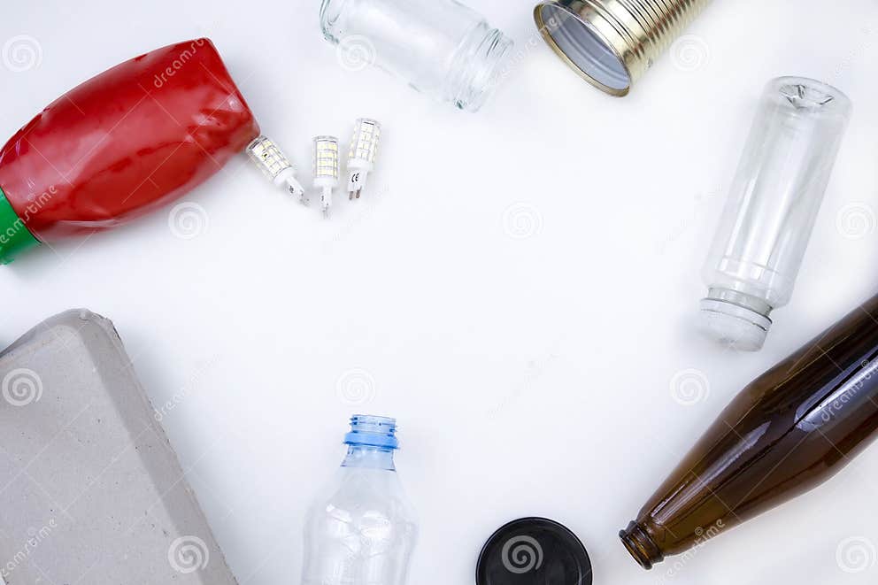 Assortment of Recyclable Materials on a White Surface Stock Photo ...