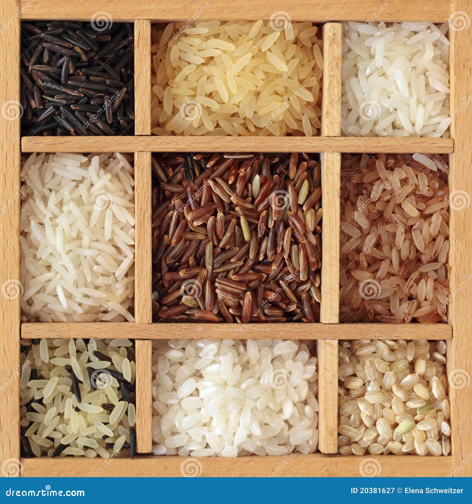 Assortment of rice stock image. Image of wooden, cereal - 20381627