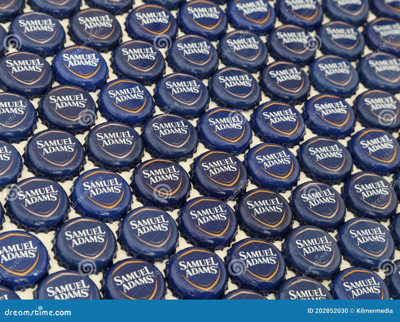 Assortment of Samuel Adams Used Beer Bottles Caps on Display Editorial ...