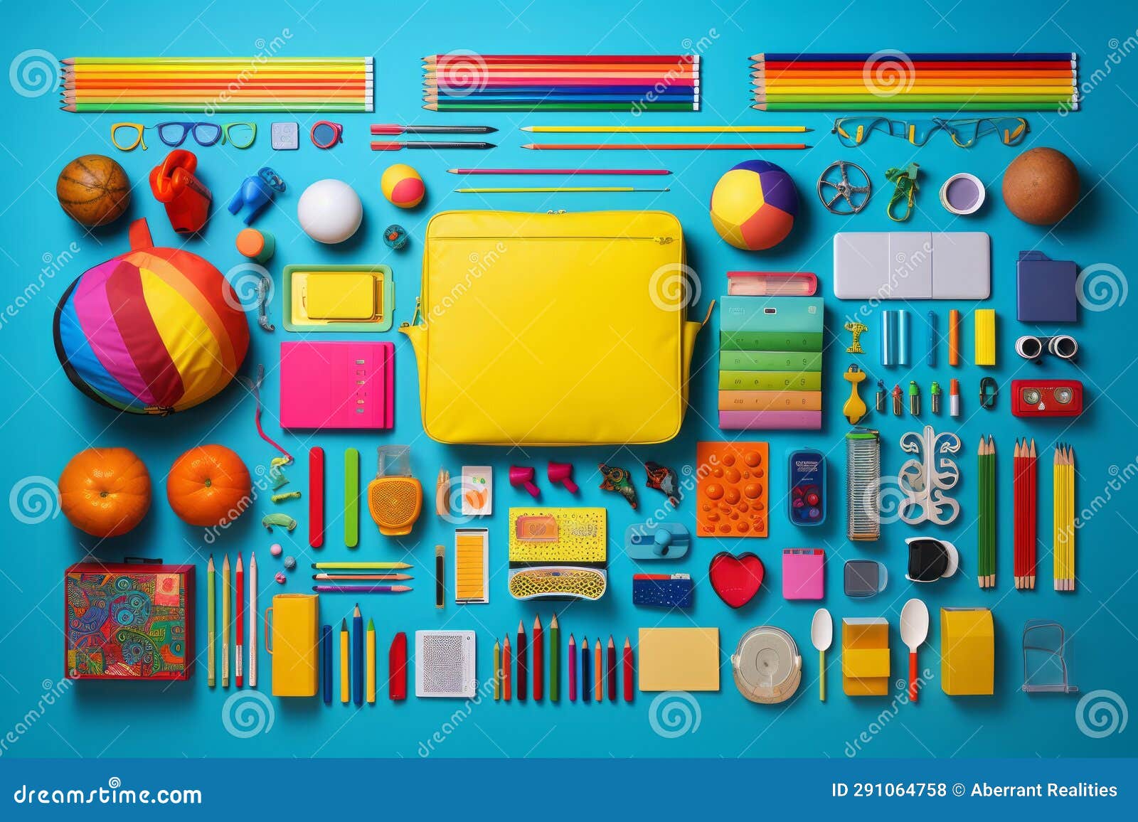 An Assortment of School Supplies Arranged on a Blue Background Stock ...