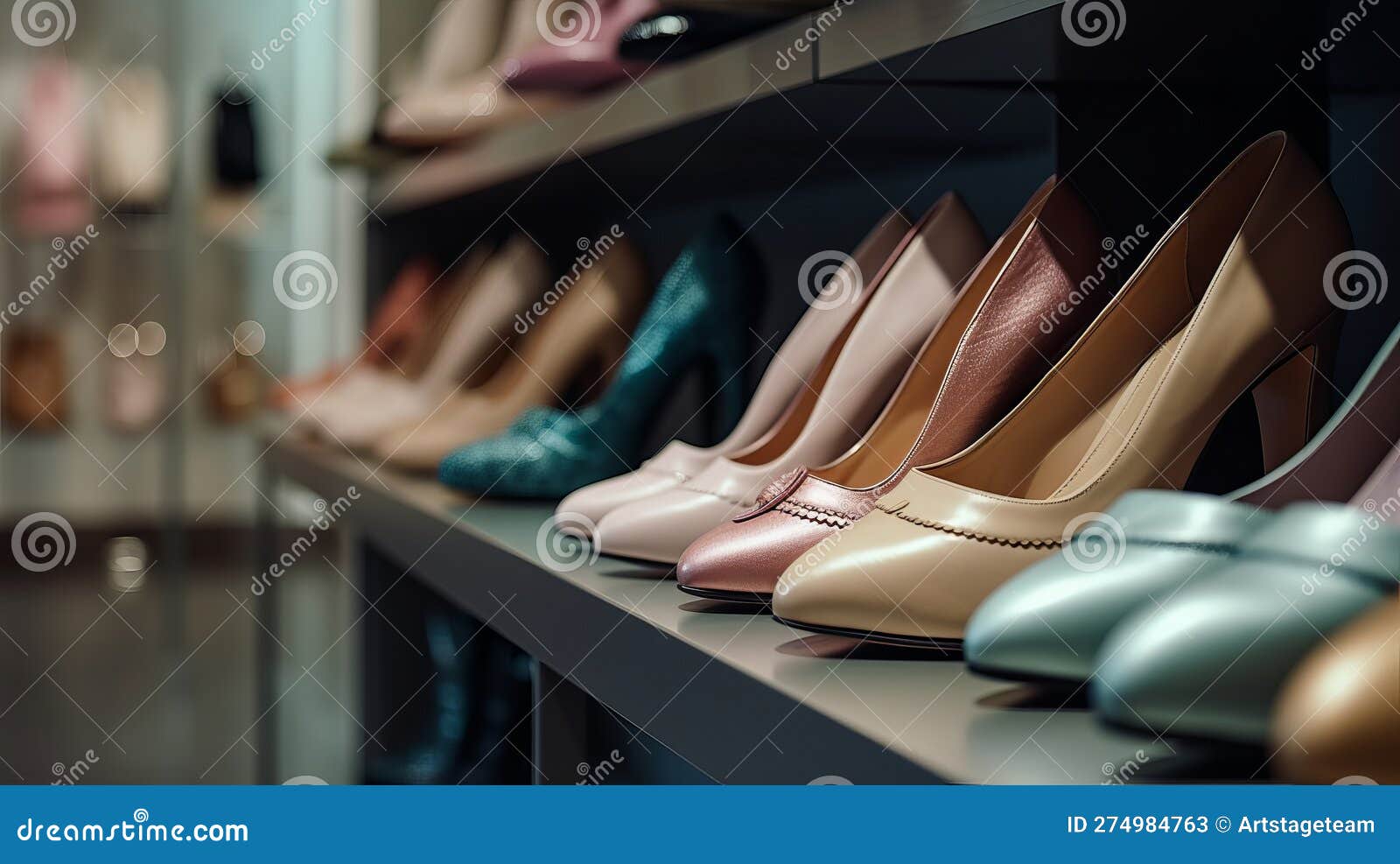 Assortment of Shoes on a Shop Window. Al Generated Stock Illustration ...