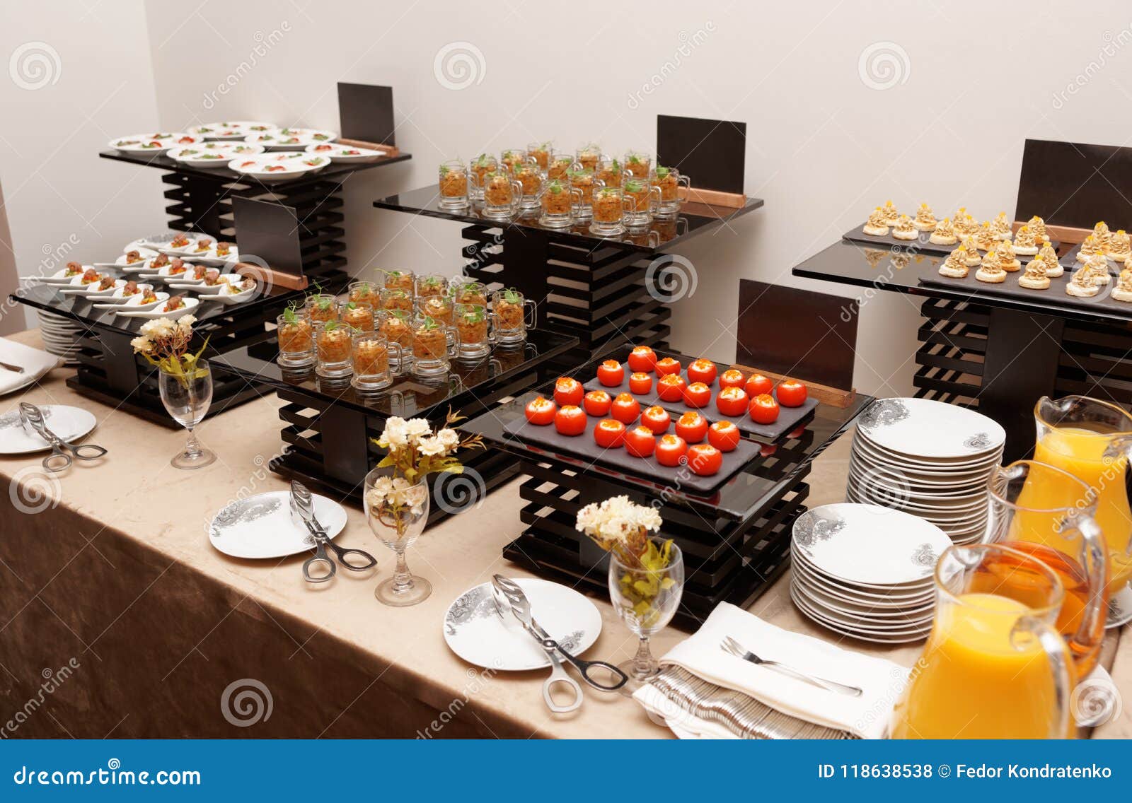 Assortment of Snacks on Banquet Table Stock Photo - Image of roll ...