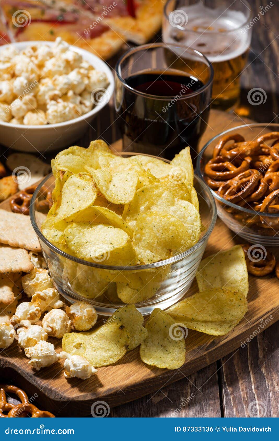 Assortment of Snacks for Beer, Fast Food, Vertical Stock Photo - Image ...