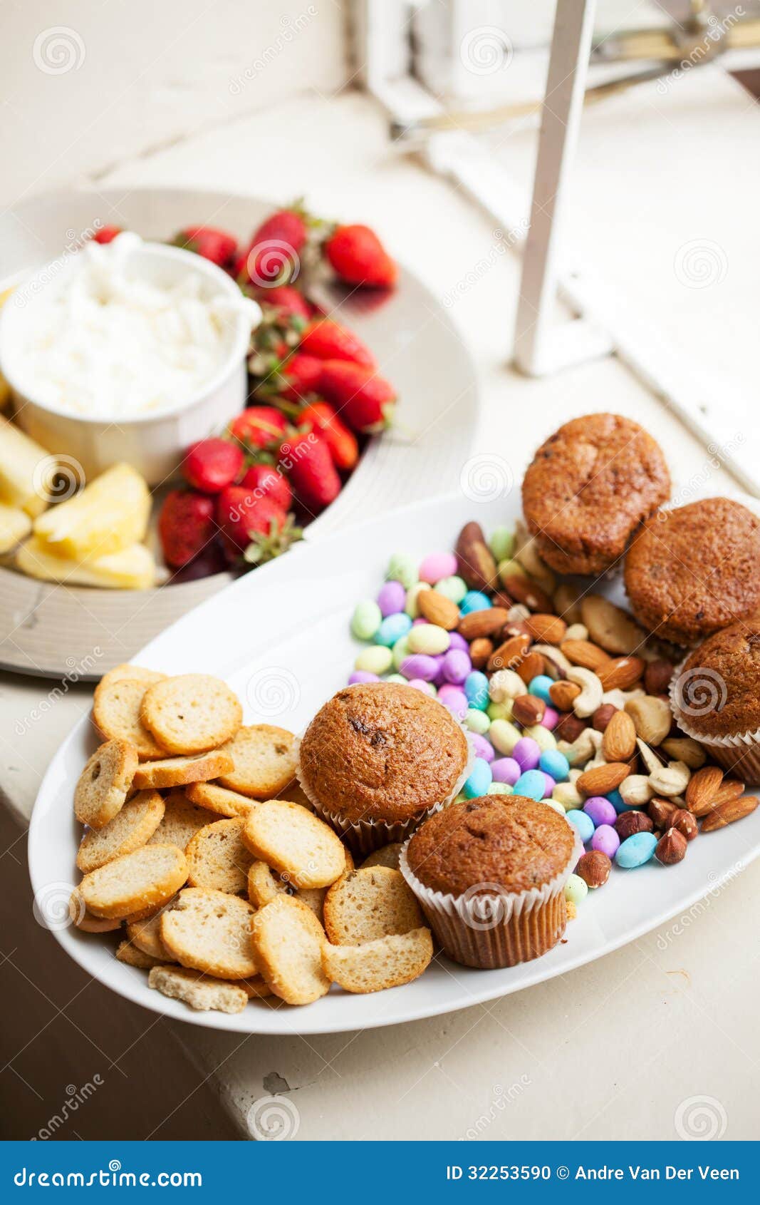 Assortment of Snacks Served on White Platters Stock Photo - Image of ...