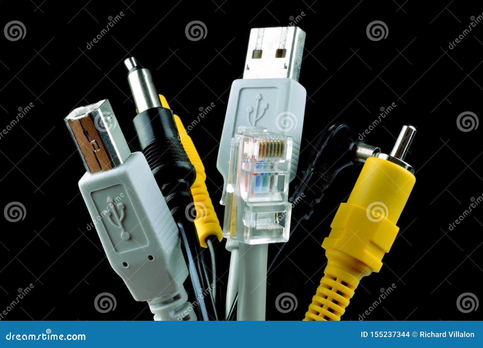 Computer Peripheral Cables in Close-up on Black Background Stock Photo ...