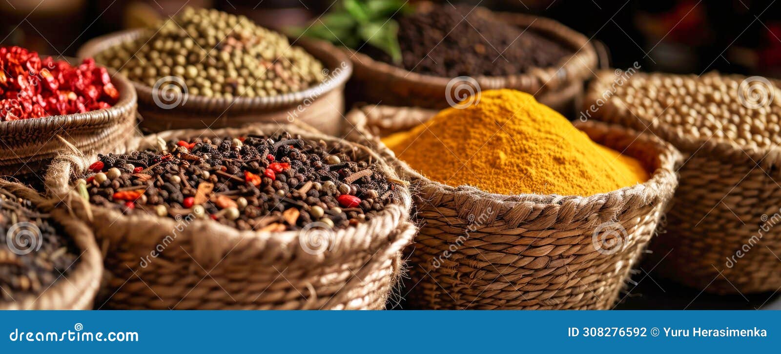 Assortment of Spices in Filled Baskets Stock Illustration ...