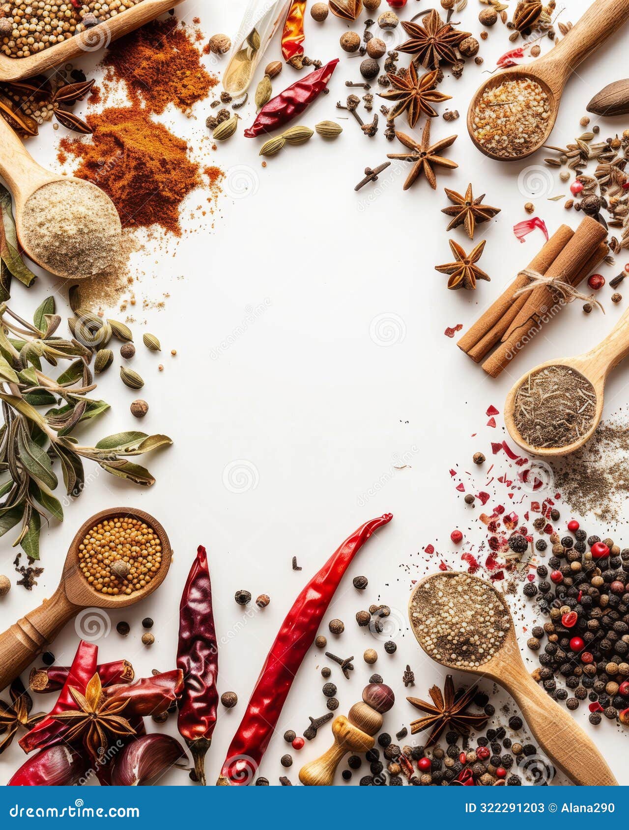 Assortment of Spices on White Background. Spicy Cooking Concept Stock ...