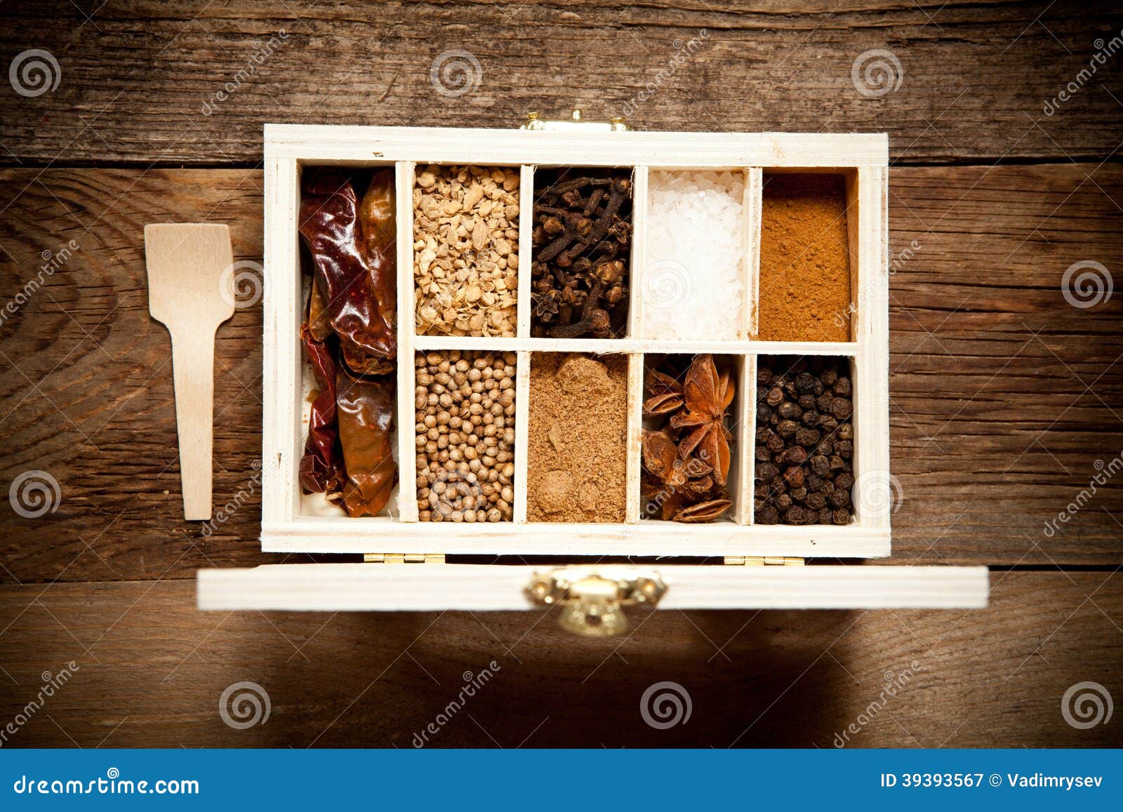 Assortment of Spices in Wooden Box Stock Image - Image of oriental ...