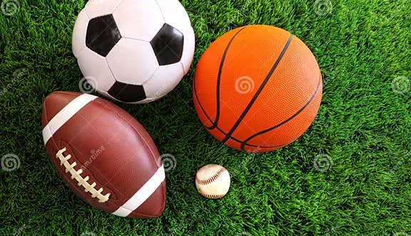 Assortment of Sport Balls on Grass Stock Photo - Image of baseball ...