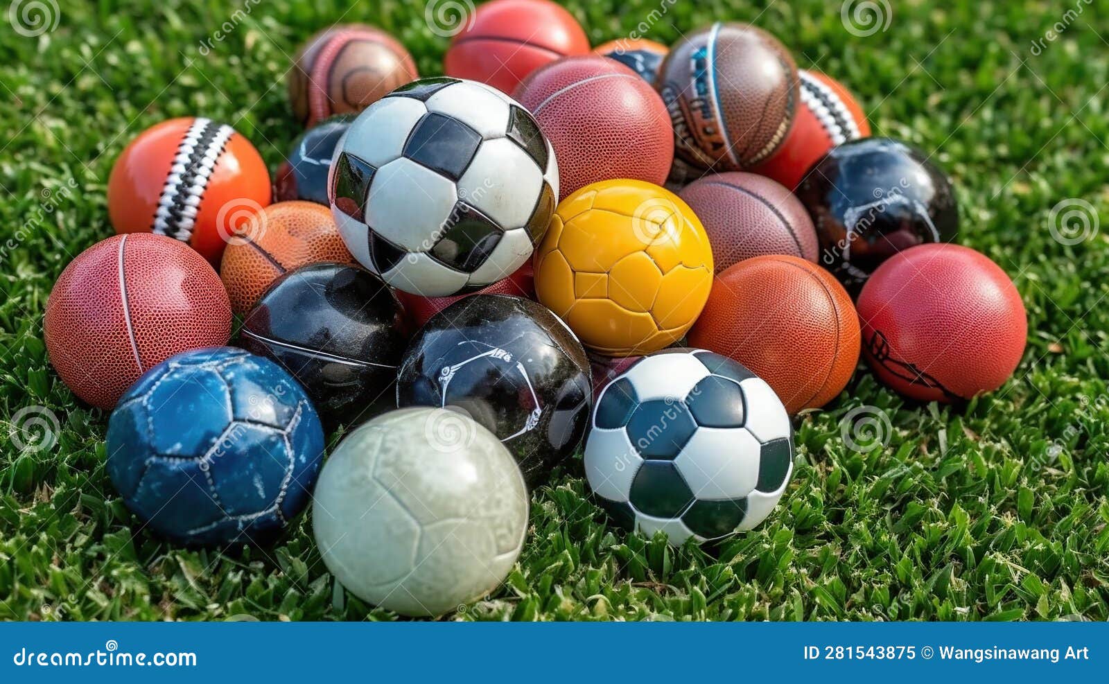 Assortment of Sport Balls on Green Grass Generative AI Stock ...