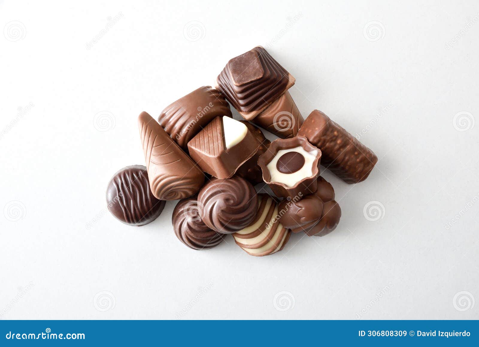 Assortment with Stack of Chocolates Isolated on White Top View Stock ...