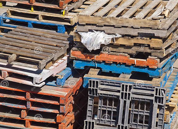 Assortment of Stacked Pallets Outside Stock Image - Image of ...