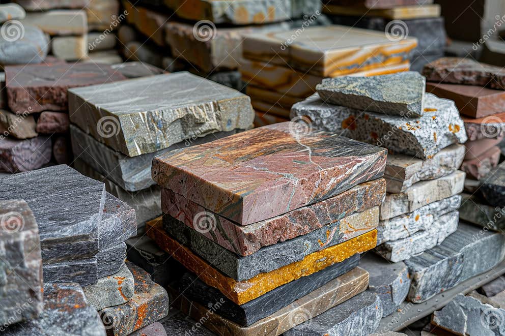 Assortment of Stone Types in a Construction Setting, Featuring Raw ...
