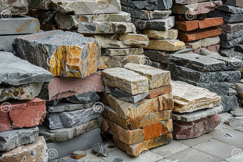 Assortment of Stone Types in a Construction Setting, Featuring Raw ...