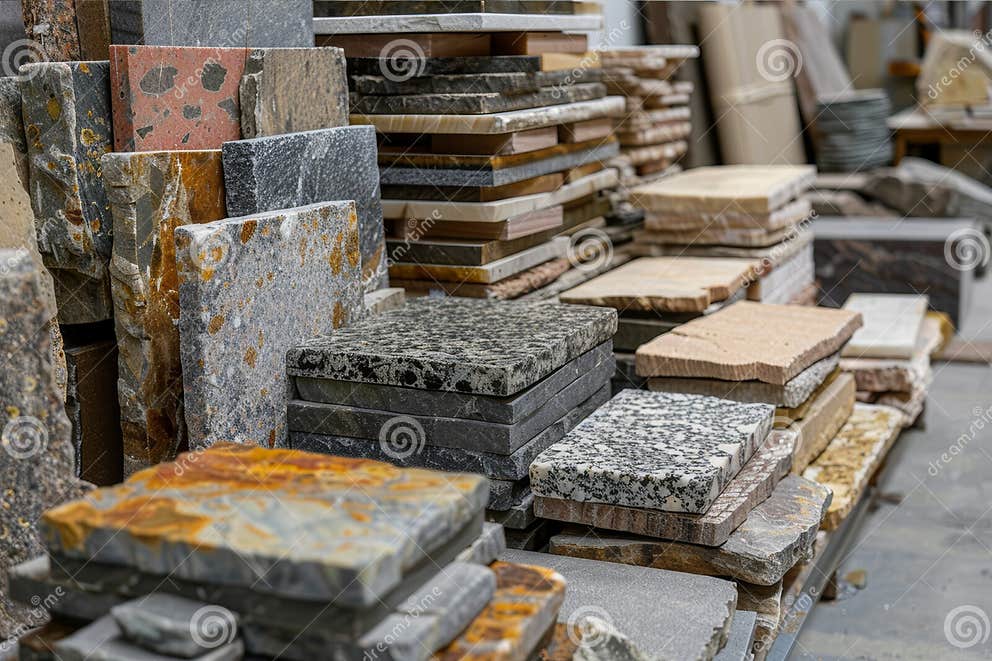 Assortment of Stone Types in a Construction Setting, Featuring Raw ...