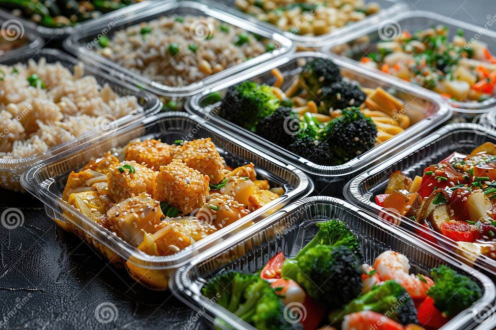 Assortment of Takeaway Meals in Diverse Packaging Stock Illustration ...