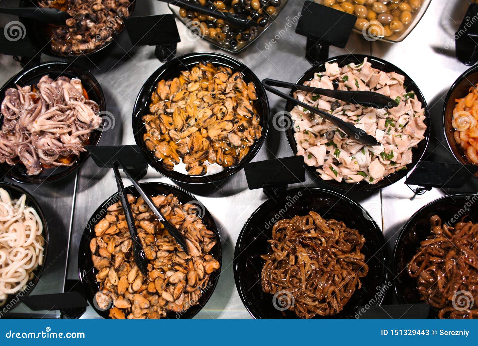 Assortment of Tasty Seafood on Counter in Store Stock Image - Image of ...