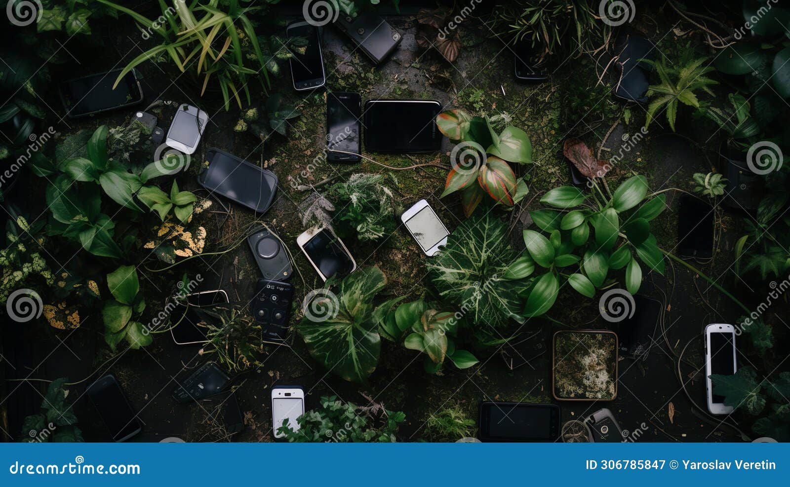 Assortment of Thriving Plants, Intermingled with an Array of Sleek Cell ...