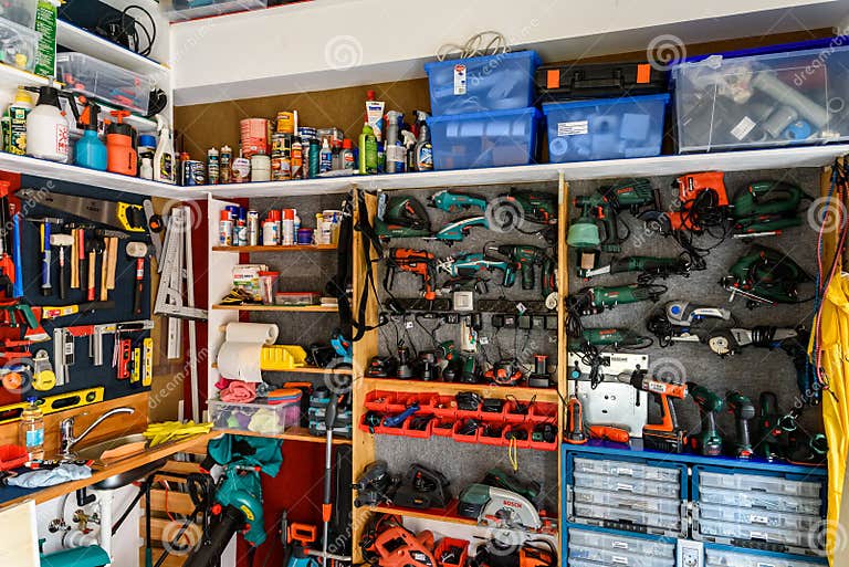 Assortment of Tools in Tool Shed Workshop Editorial Photography - Image ...