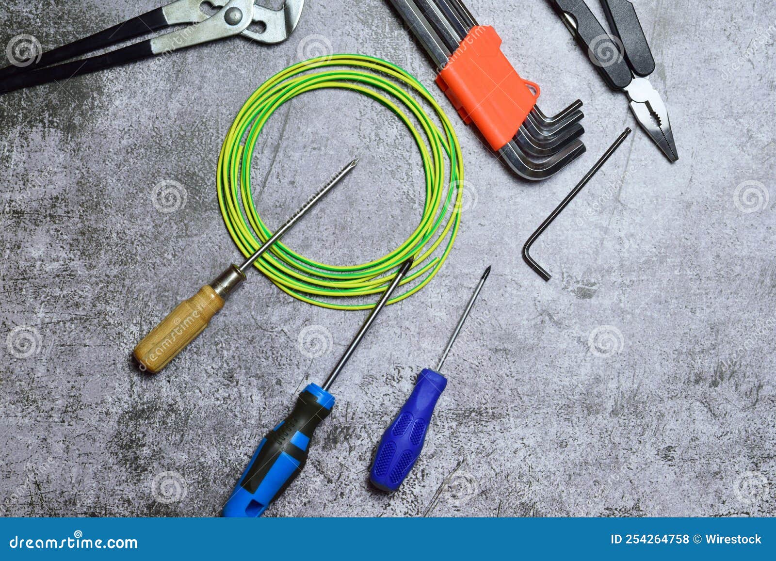 Assortment of Tools and Variety Isolated on a Stone Background Stock ...