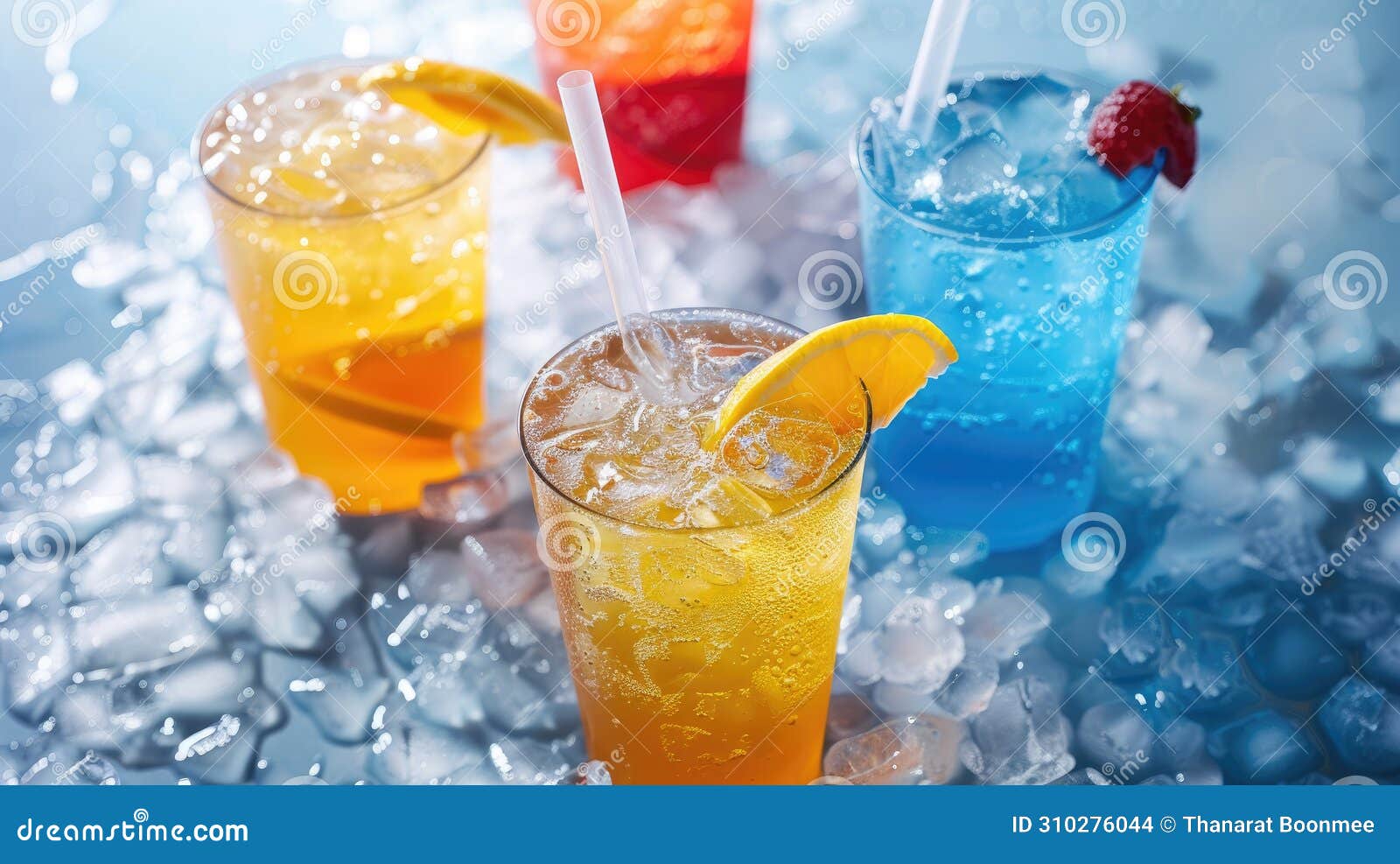 Assortment of Various Beverages Served in Crushed Ice, Creating a ...