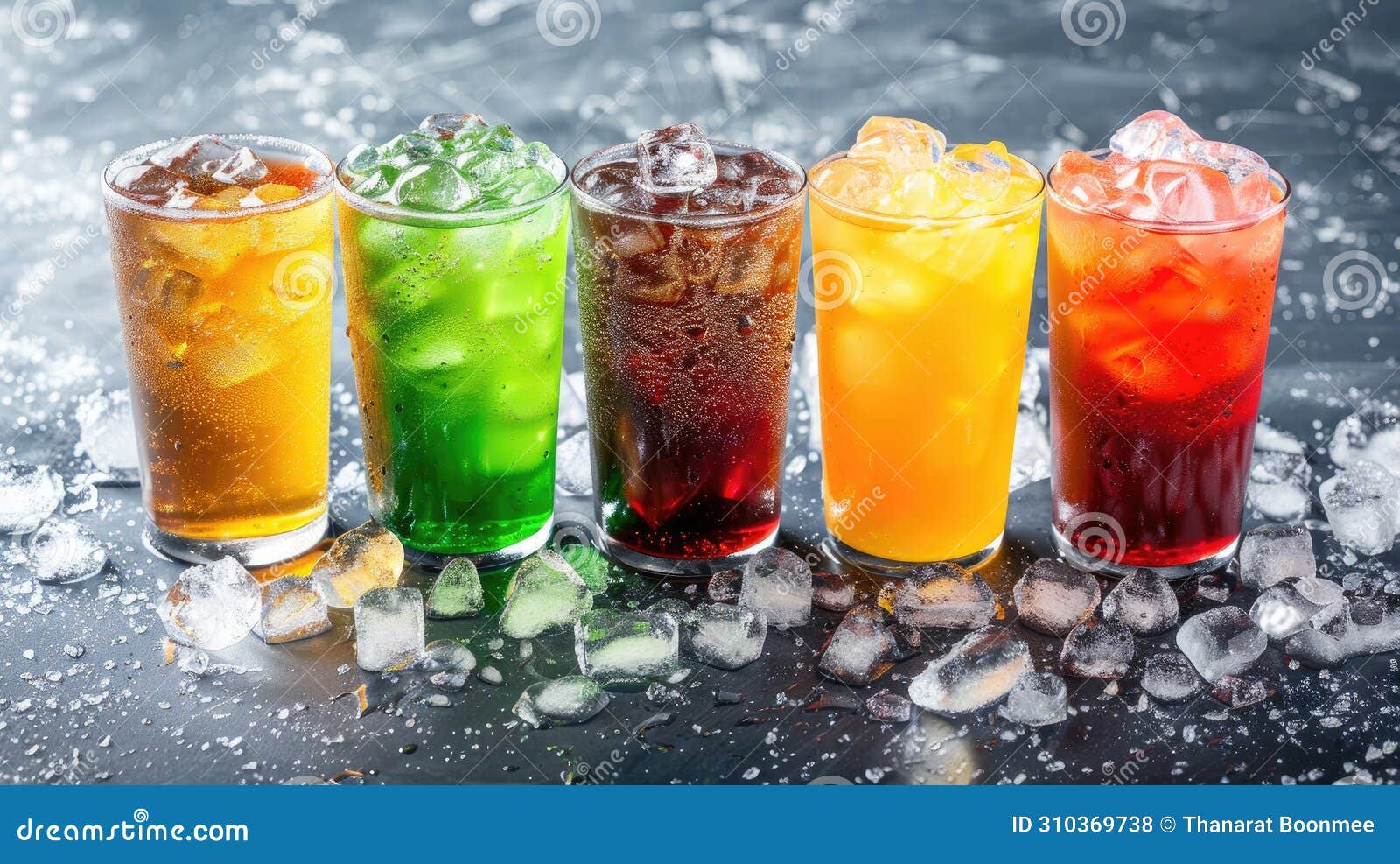 Assortment of Various Beverages Served in Crushed Ice, Creating a ...