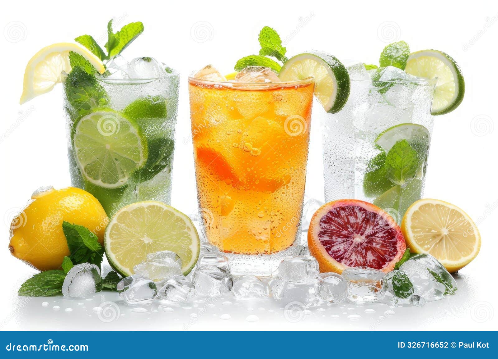 Assortment of Various Lemonade Beverages Displayed on a Pristine White ...