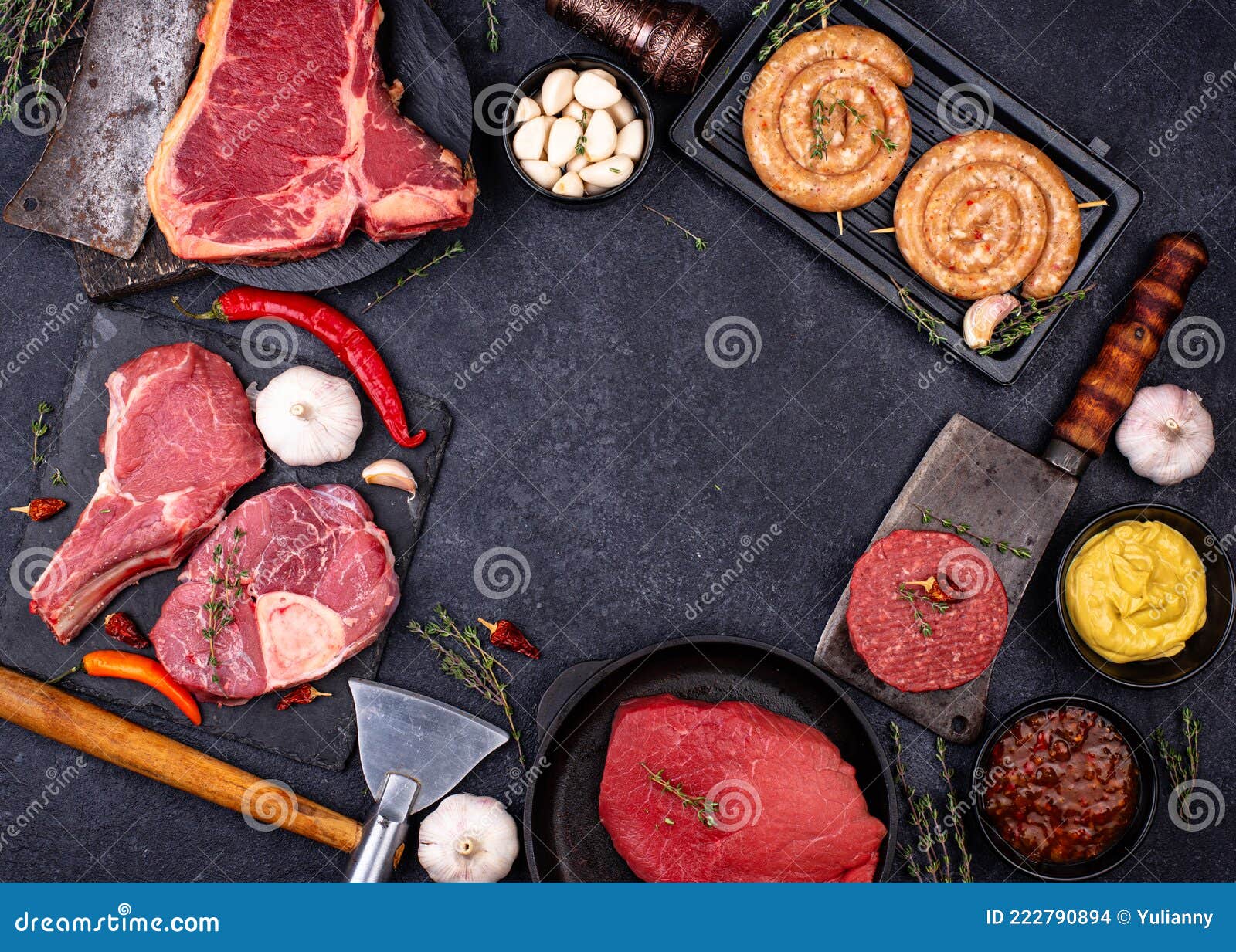 Assortment of Various Types of Meat Stock Photo - Image of garlic, lamb ...