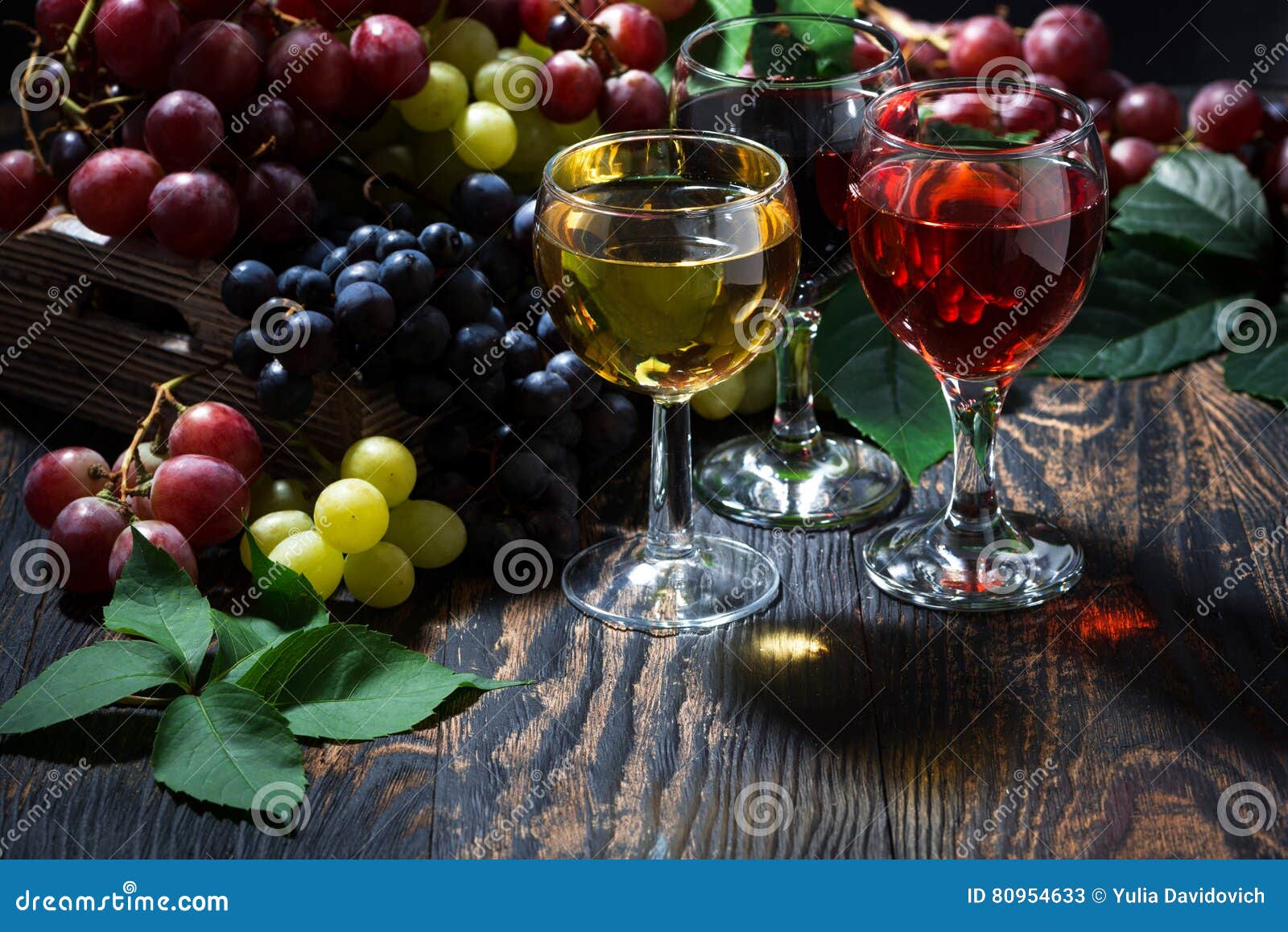 Assortment of Wine on Wooden Table Stock Image - Image of fruit ...