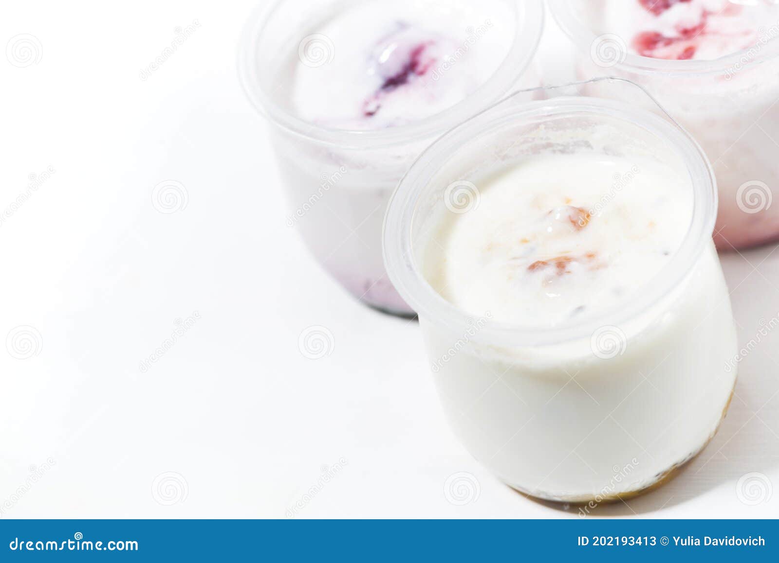 Assortment of Yogurts with Fruit Additives, Top View Stock Image ...