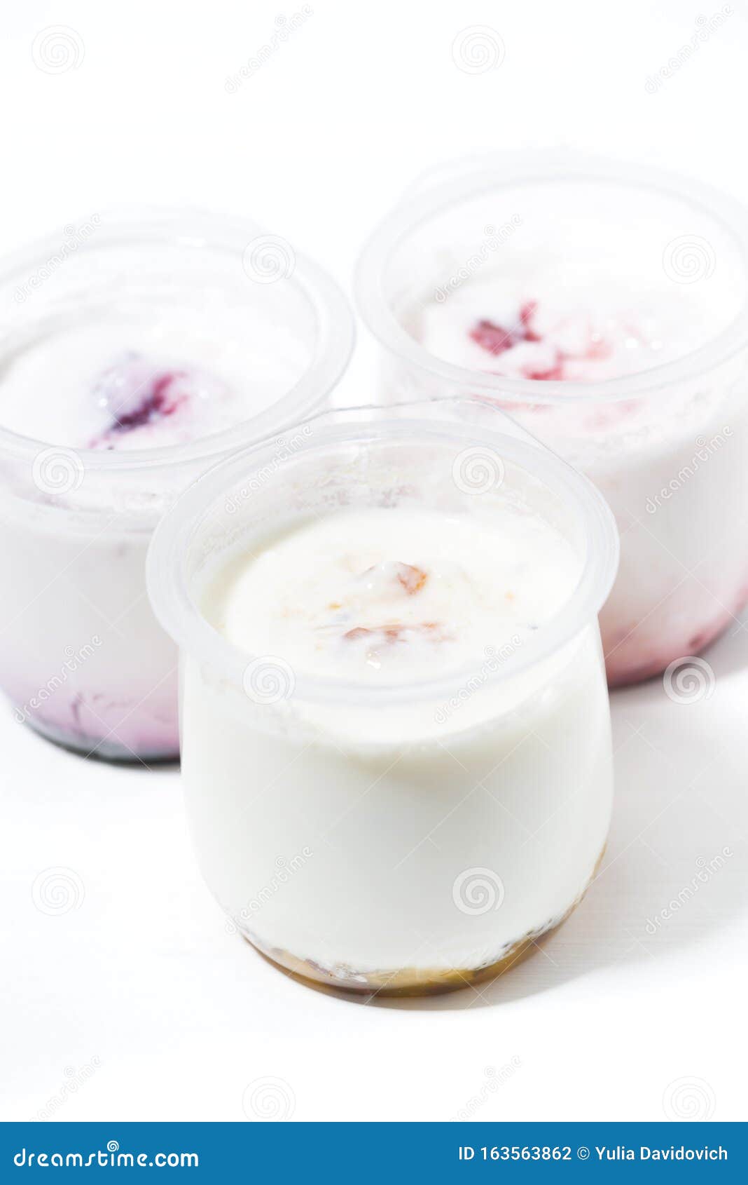 Assortment of Yogurts with Fruit Additives, Vertical Top View Stock ...