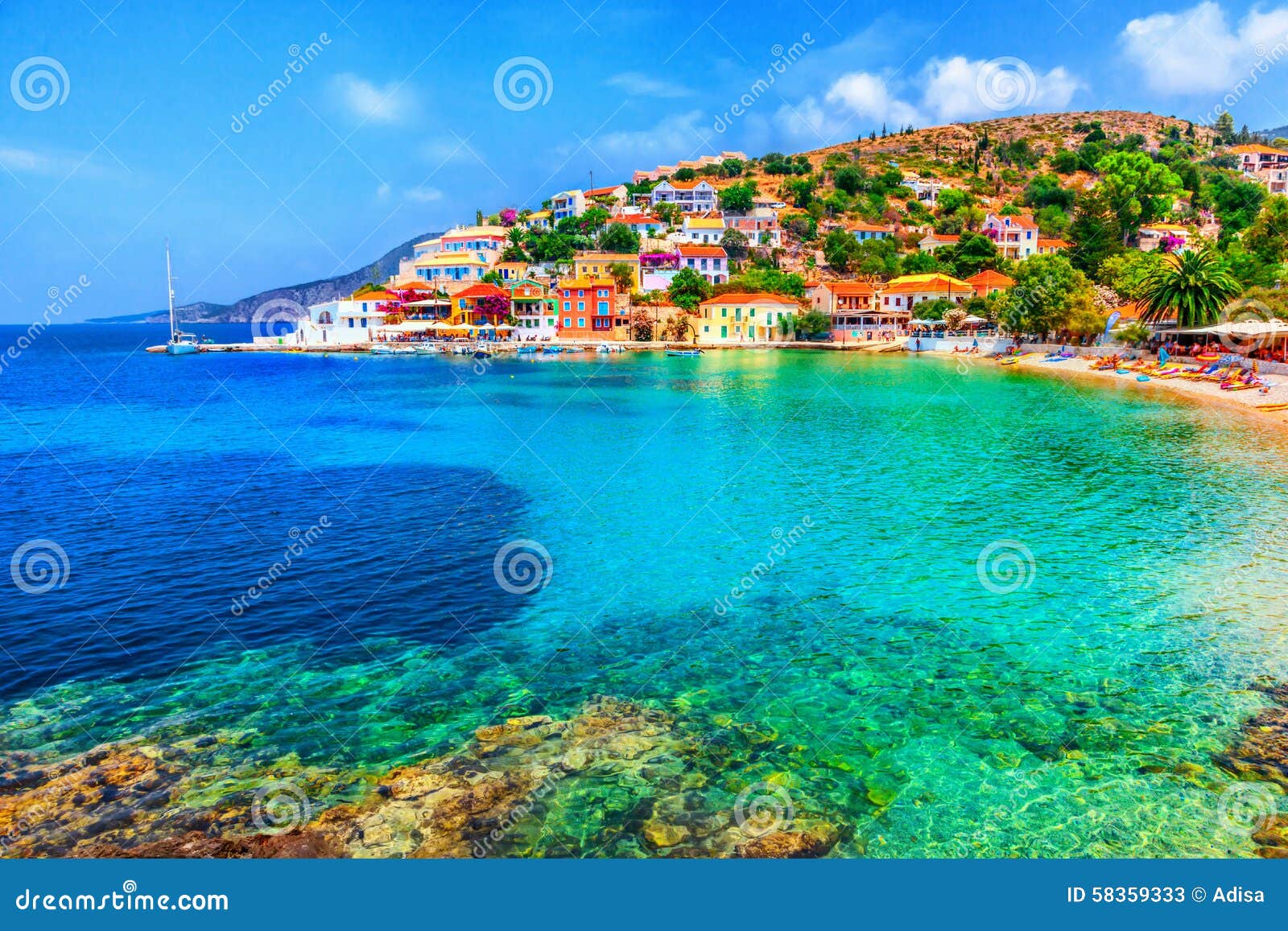 Assos beach stock image. Image of architecture, kefalonia - 58359333