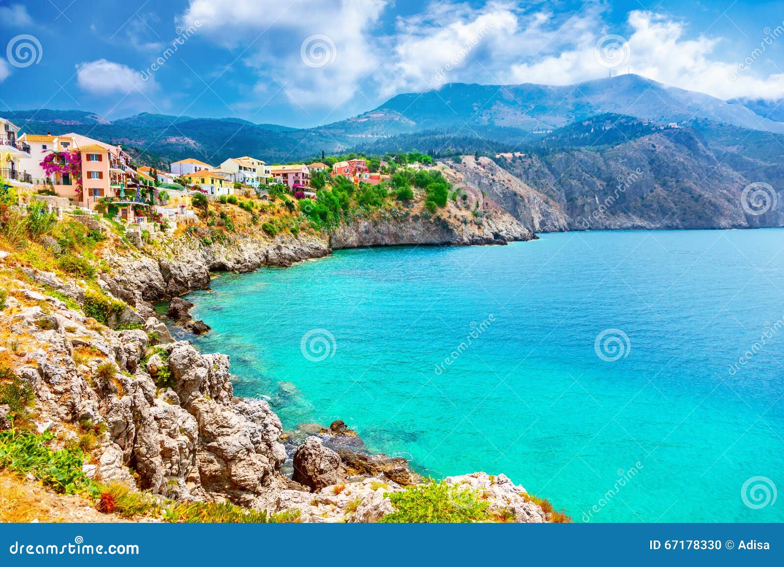 Assos beach stock photo. Image of green, cefalonia, clear - 67178330