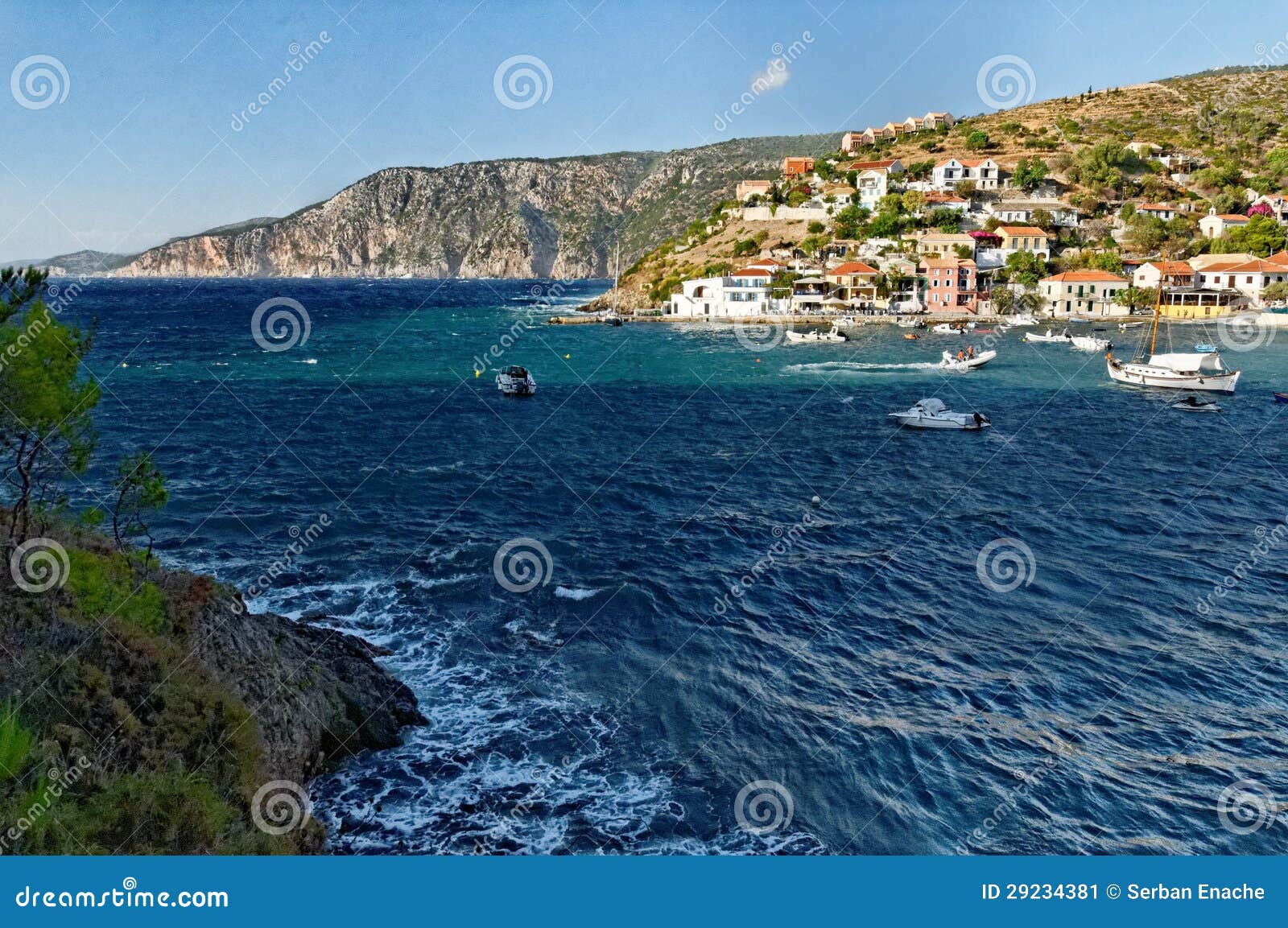 Assos village stock image. Image of kefalonia, water - 29234381