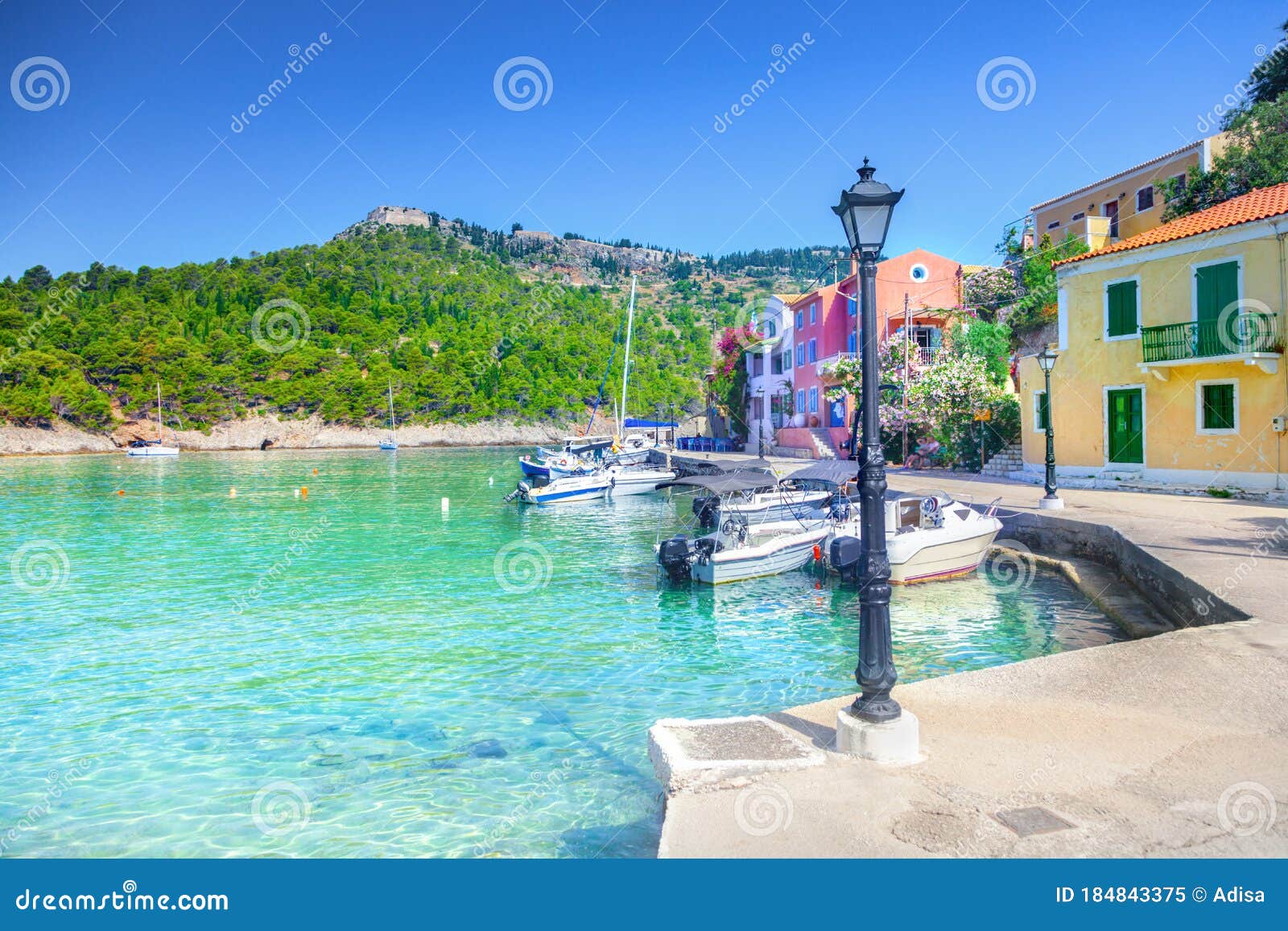 Assos village in Kefalonia stock image. Image of ionian - 184843375