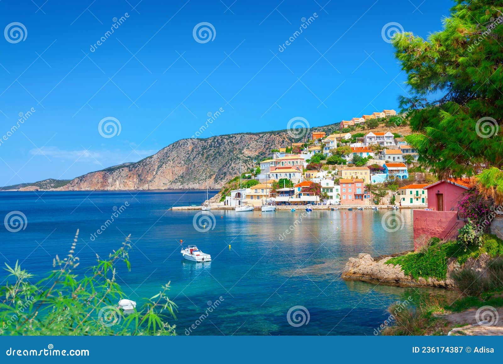 Assos village in Kefalonia stock image. Image of assos - 236174387