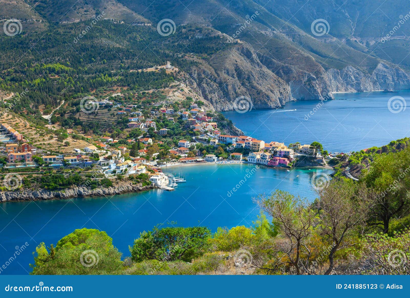 Assos village in Kefalonia stock image. Image of quiet - 241885123