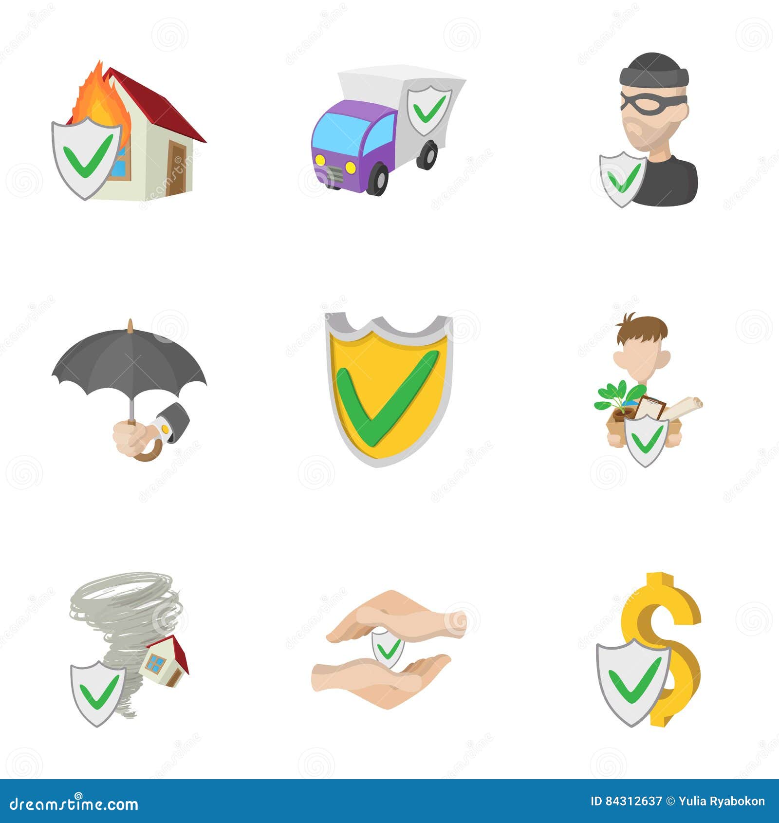 Assurance Icons Set, Cartoon Style Stock Vector - Illustration of ...