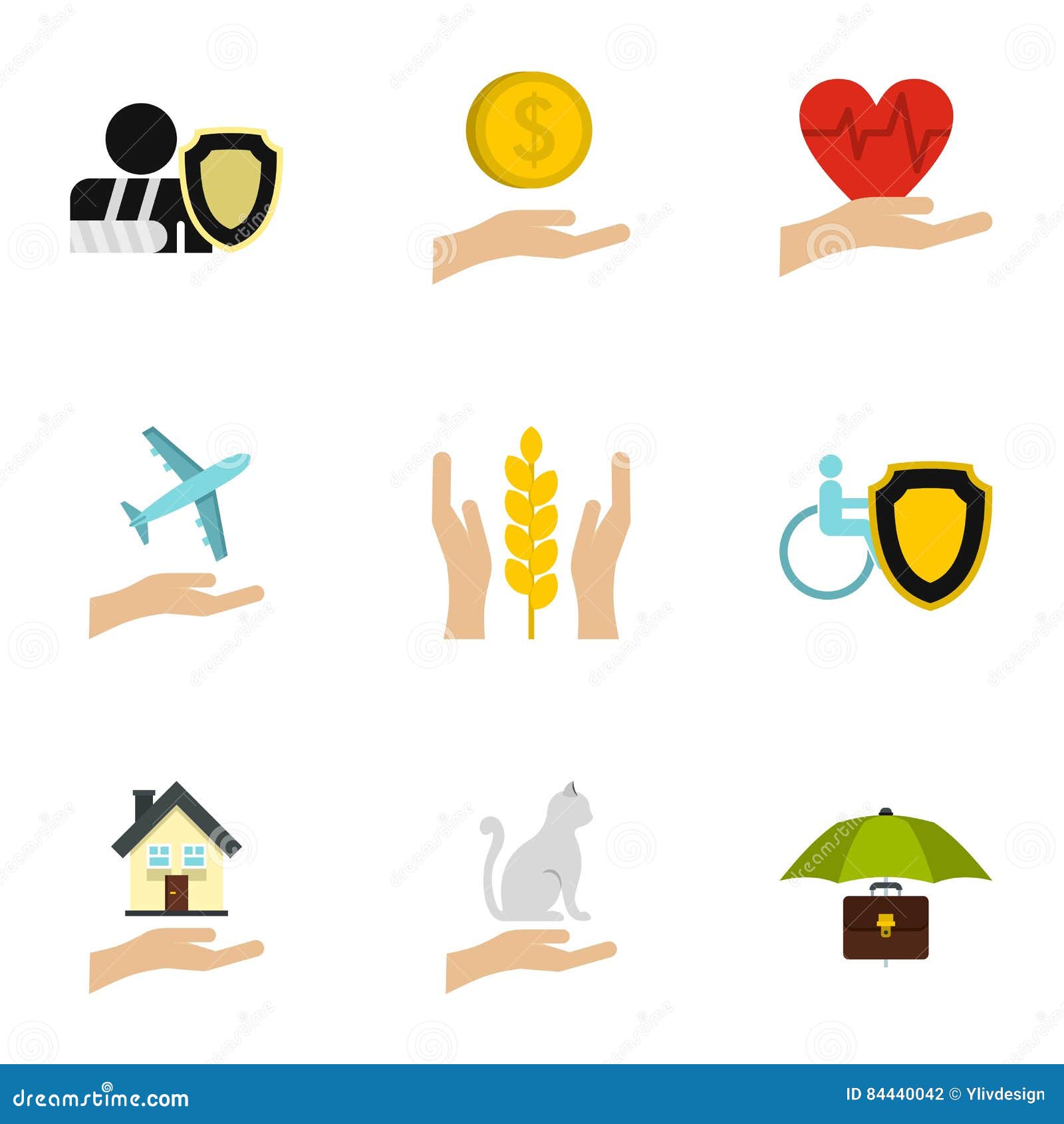 Assurance Icons Set, Flat Style Stock Vector - Illustration of auto ...