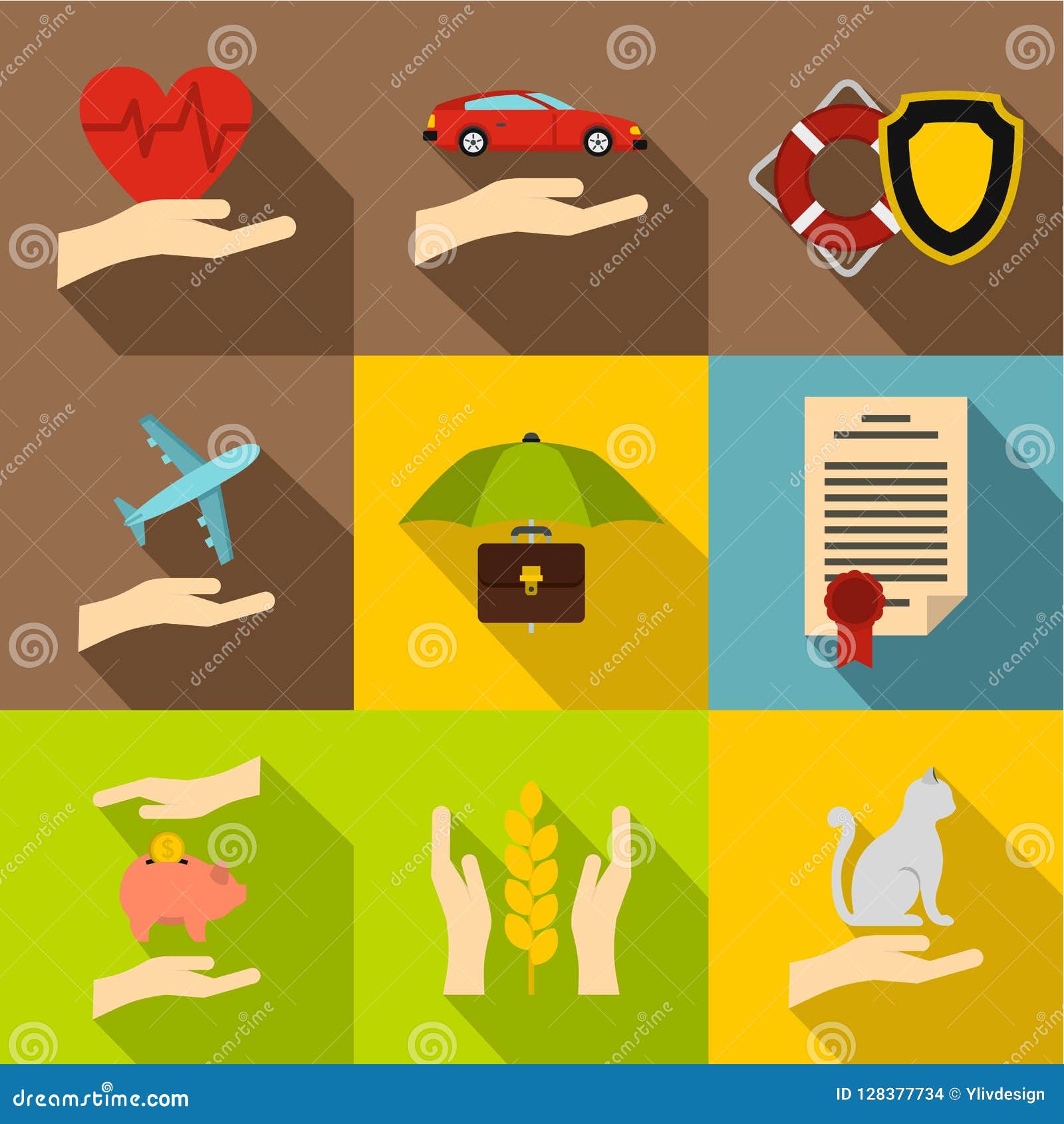 Assurance Icons Set, Flat Style Stock Illustration - Illustration of ...