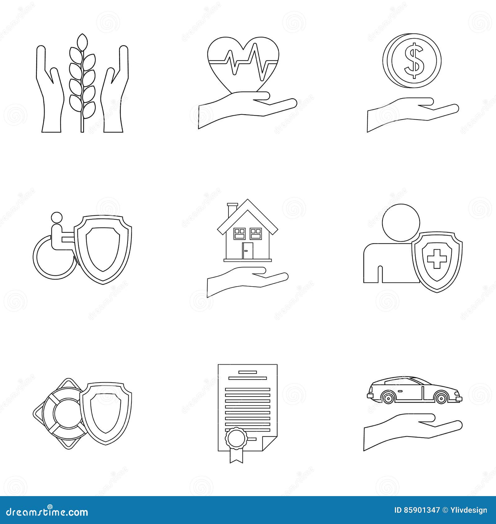 Assurance Icons Set, Outline Style Stock Vector - Illustration of ...