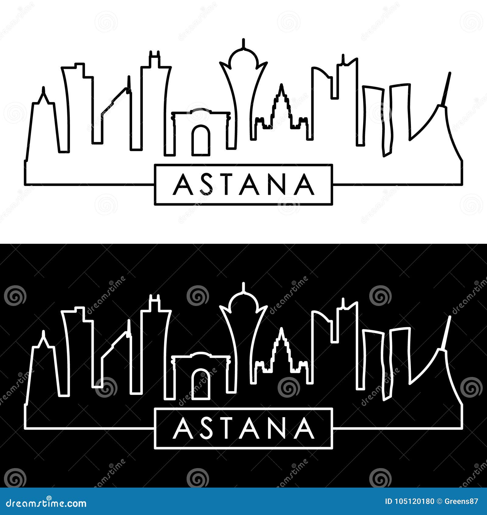 Astana Skyline. Linear Style Stock Vector - Illustration of landmark ...