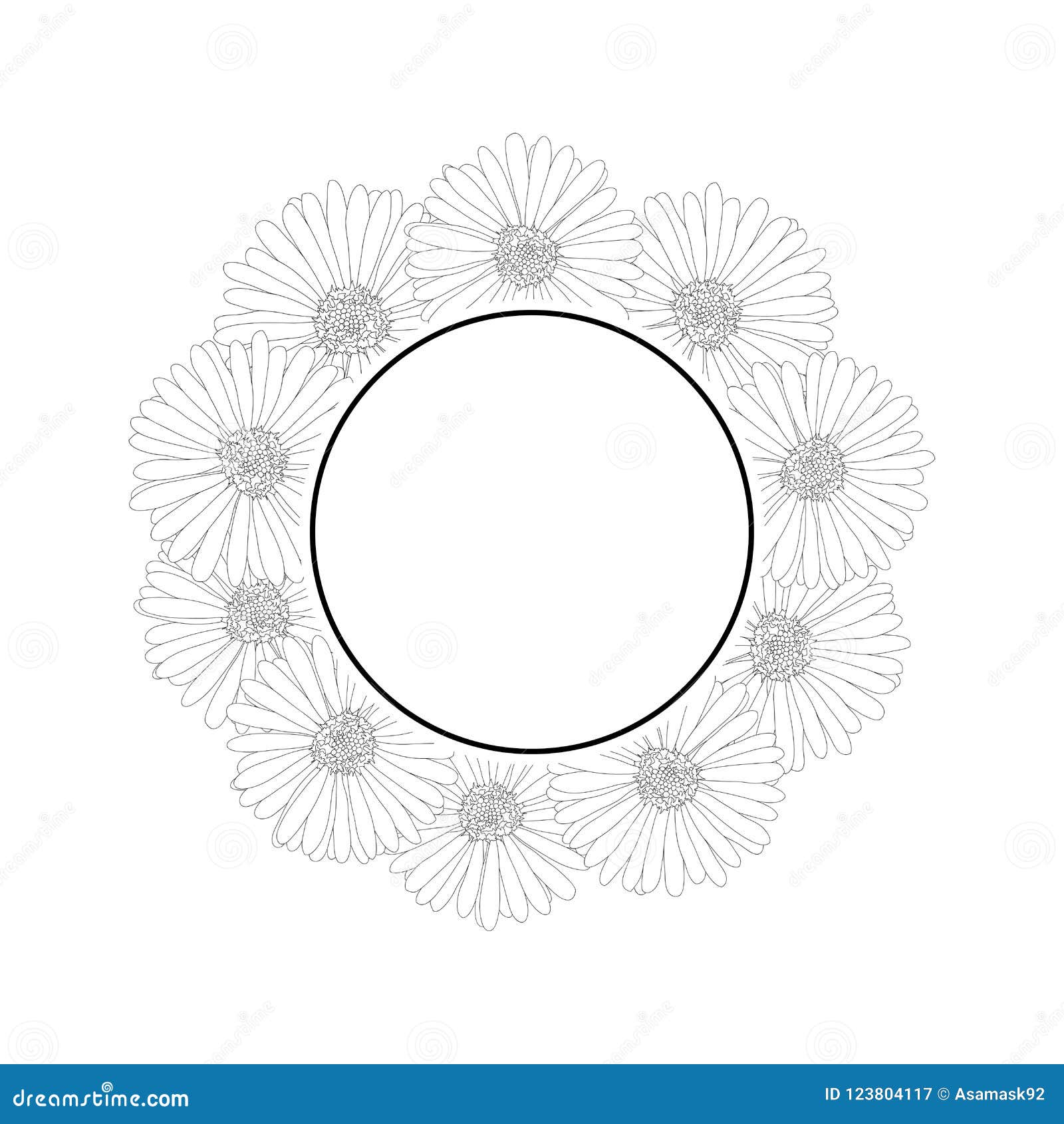 Aster, Daisy Flower Outline Banner Wreath. Vector Illustration Stock ...